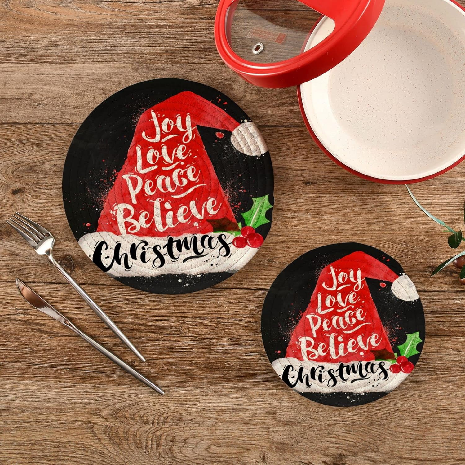 SKYSONIC Christmas Santa Hat Pot Holders Trivets, 2 Pcs Heat Resistant ...