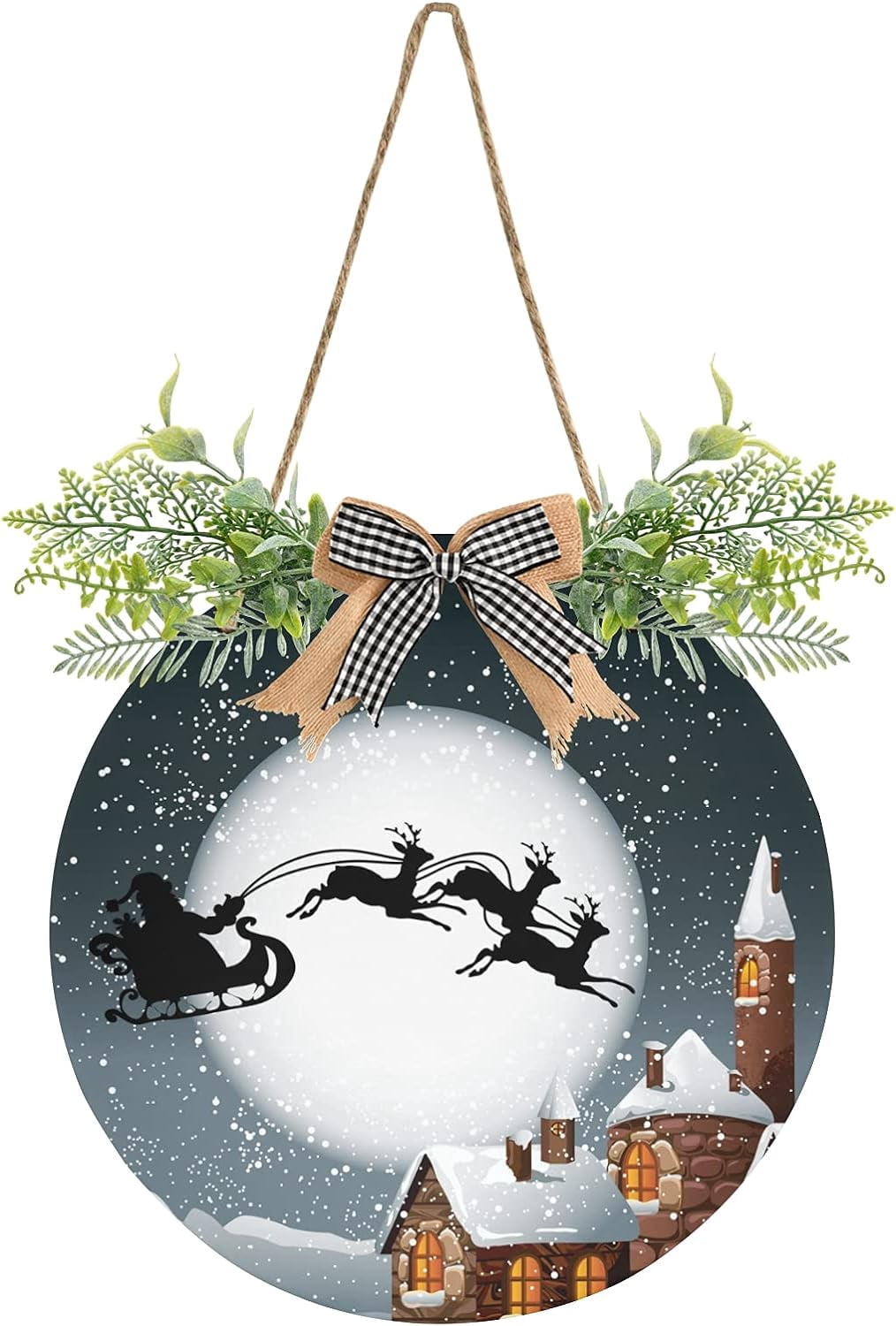 SKYSONIC Christmas Santa Welcome Sign Front Door Decoration Round Door ...