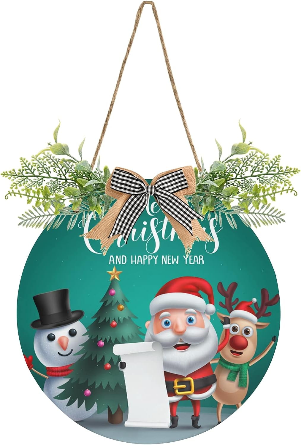 SKYSONIC Christmas Santa Welcome Sign Front Door Decoration Round Door ...