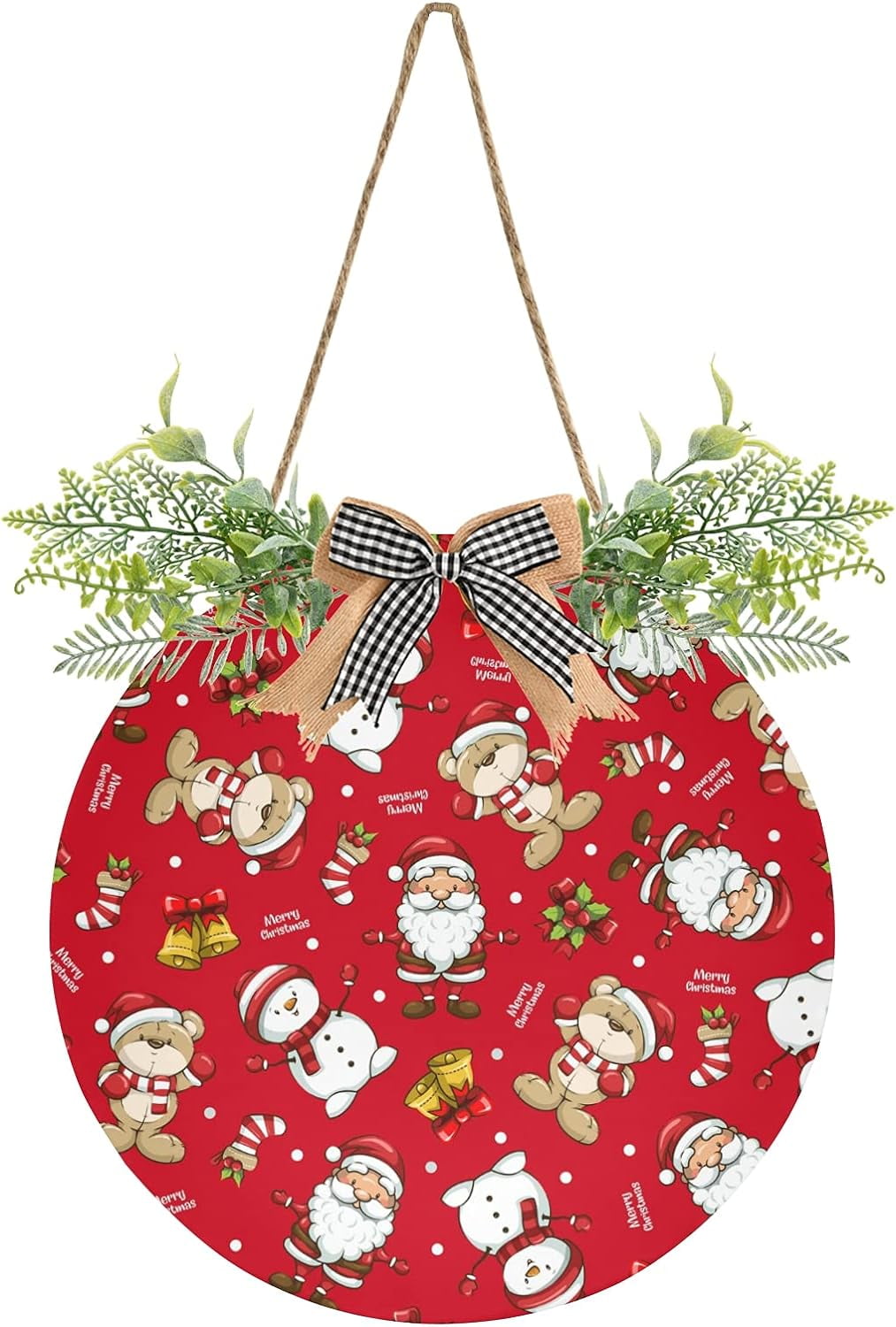 SKYSONIC Christmas Santa Welcome Sign Front Door Decoration Round Door ...