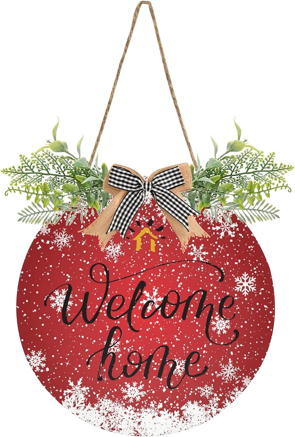 SKYSONIC Christmas Snowflakes Welcome Sign Front Door Decoration Round ...