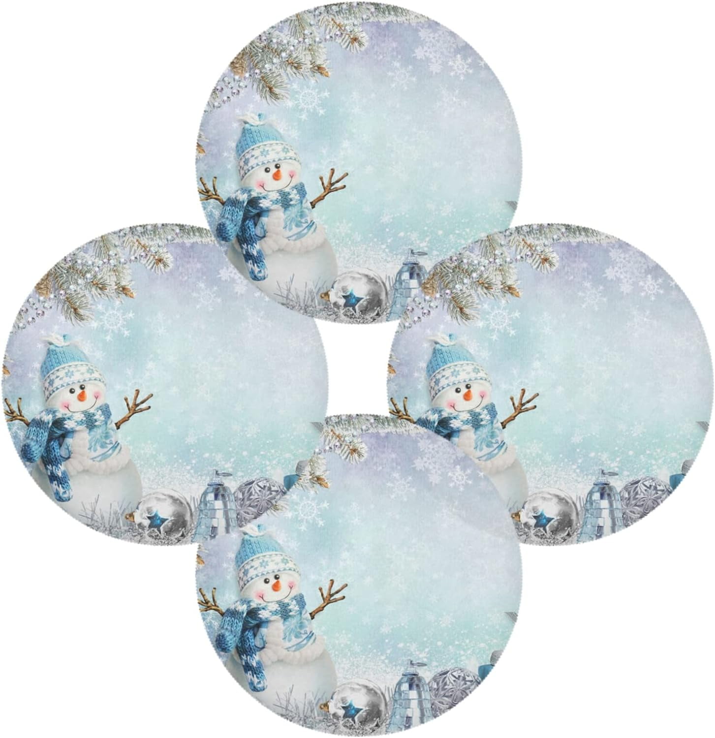 SKYSONIC Christmas Snowman Round Placemats for Dining Table Non-Slip ...