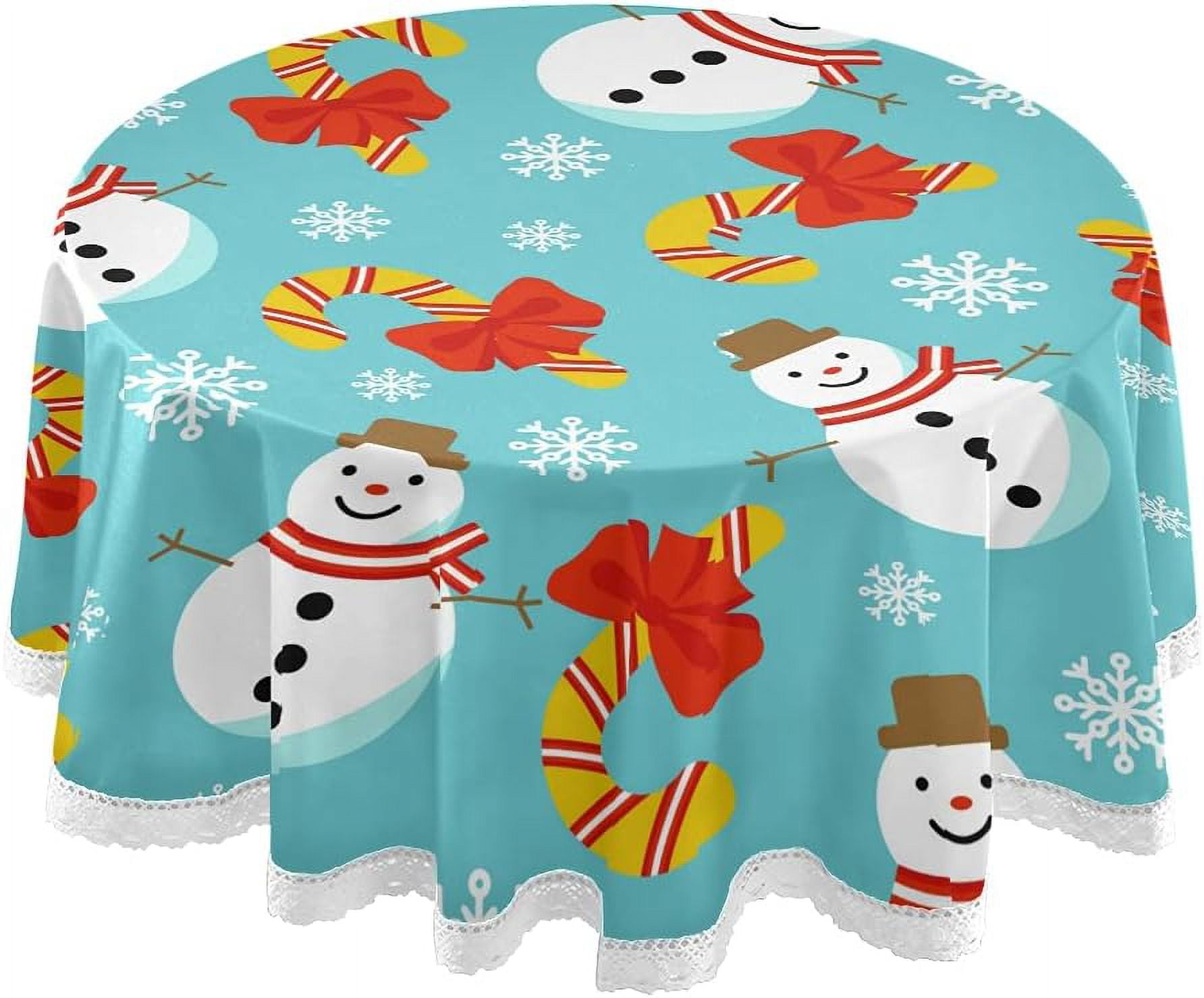 SKYSONIC Christmas Snowman Round Tablecloth 60 Inch Waterproof Stain ...