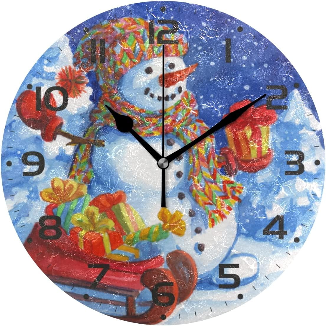 SKYSONIC Christmas Snowman Wall Clock 10 Inch Silent Non Ticking Round ...
