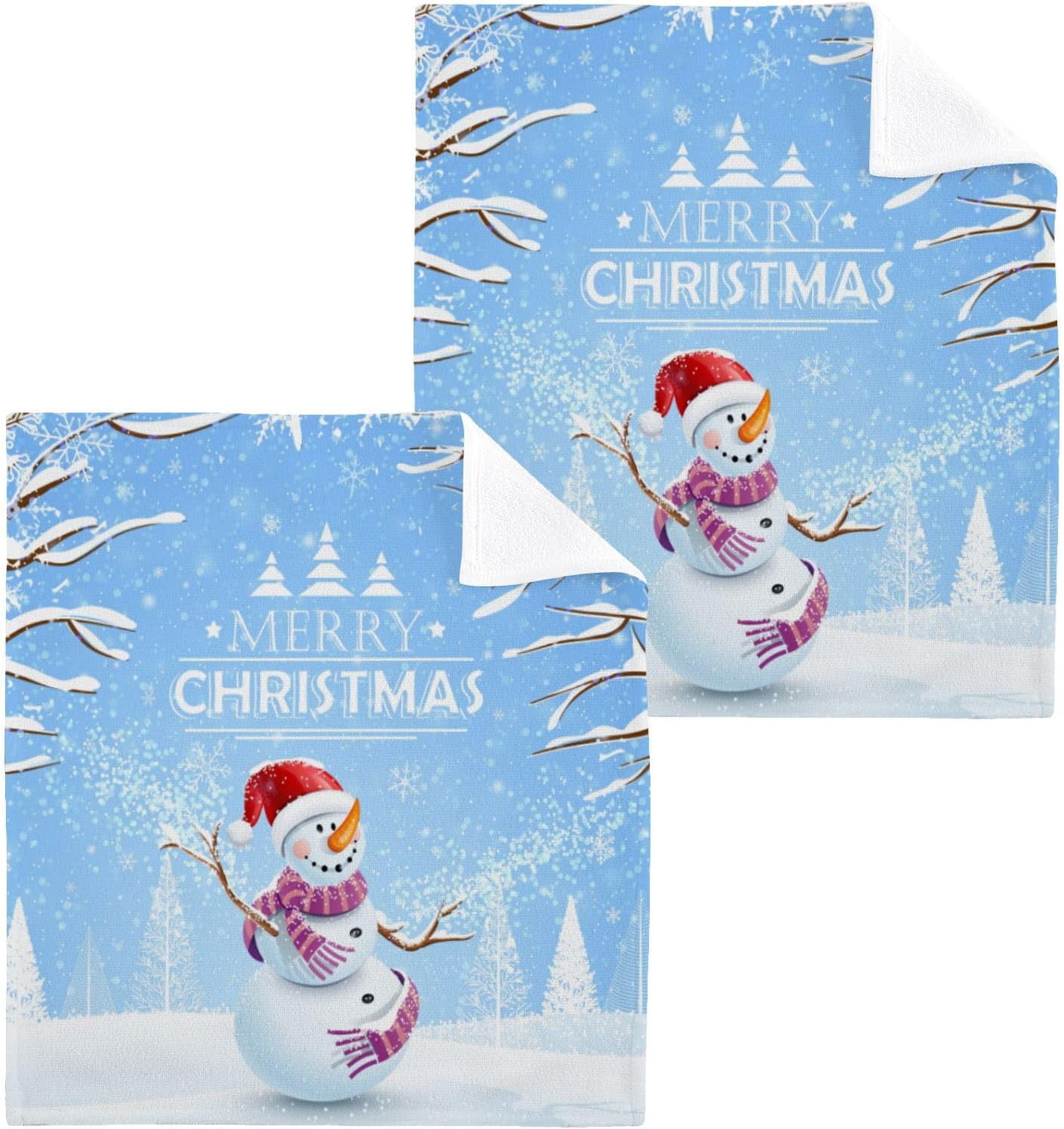 SKYSONIC Christmas Snowman Washcloths Set of 4, Highly Absorbent Soft ...