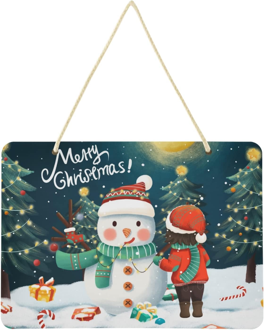 SKYSONIC Christmas Snowman Welcome Sign Front Door Decor Wall Hanging ...