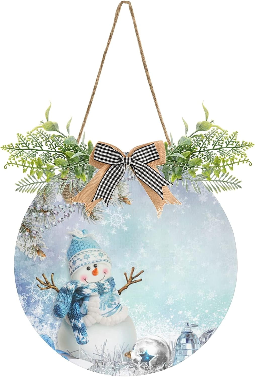 SKYSONIC Christmas Snowman Welcome Sign Front Door Decoration Round ...