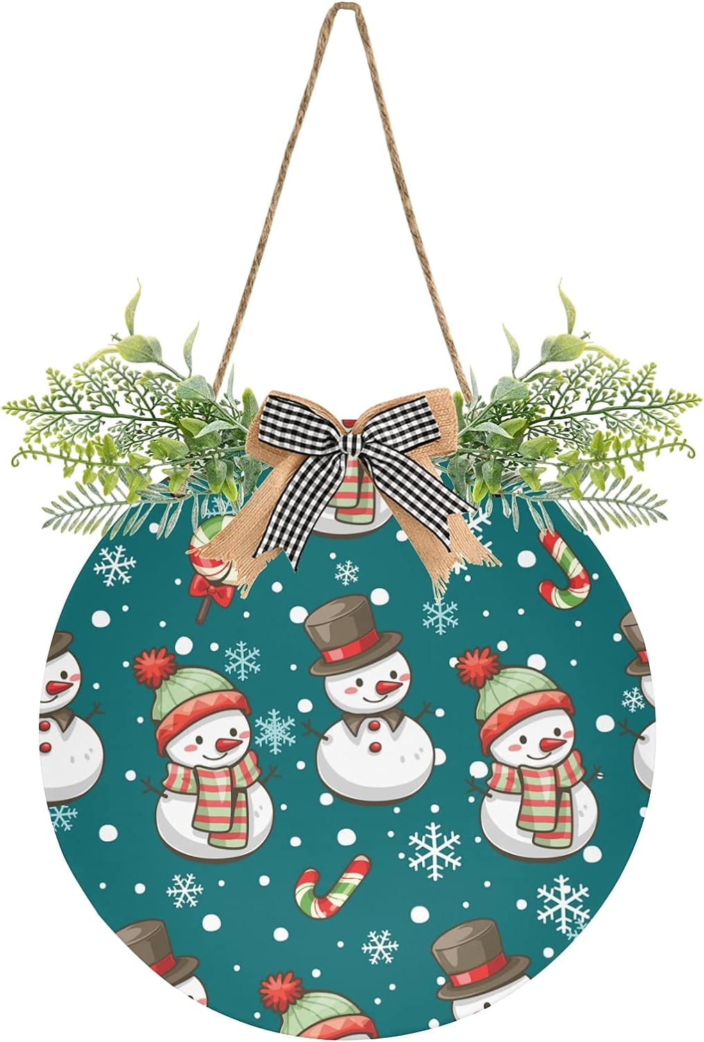 SKYSONIC Christmas Snowman Welcome Sign Front Door Decoration Round ...