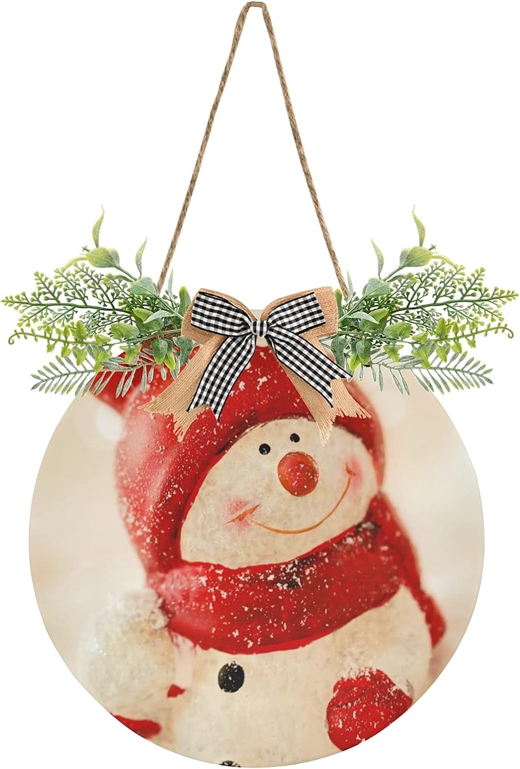 SKYSONIC Christmas Snowman Welcome Sign Front Door Decoration Round ...