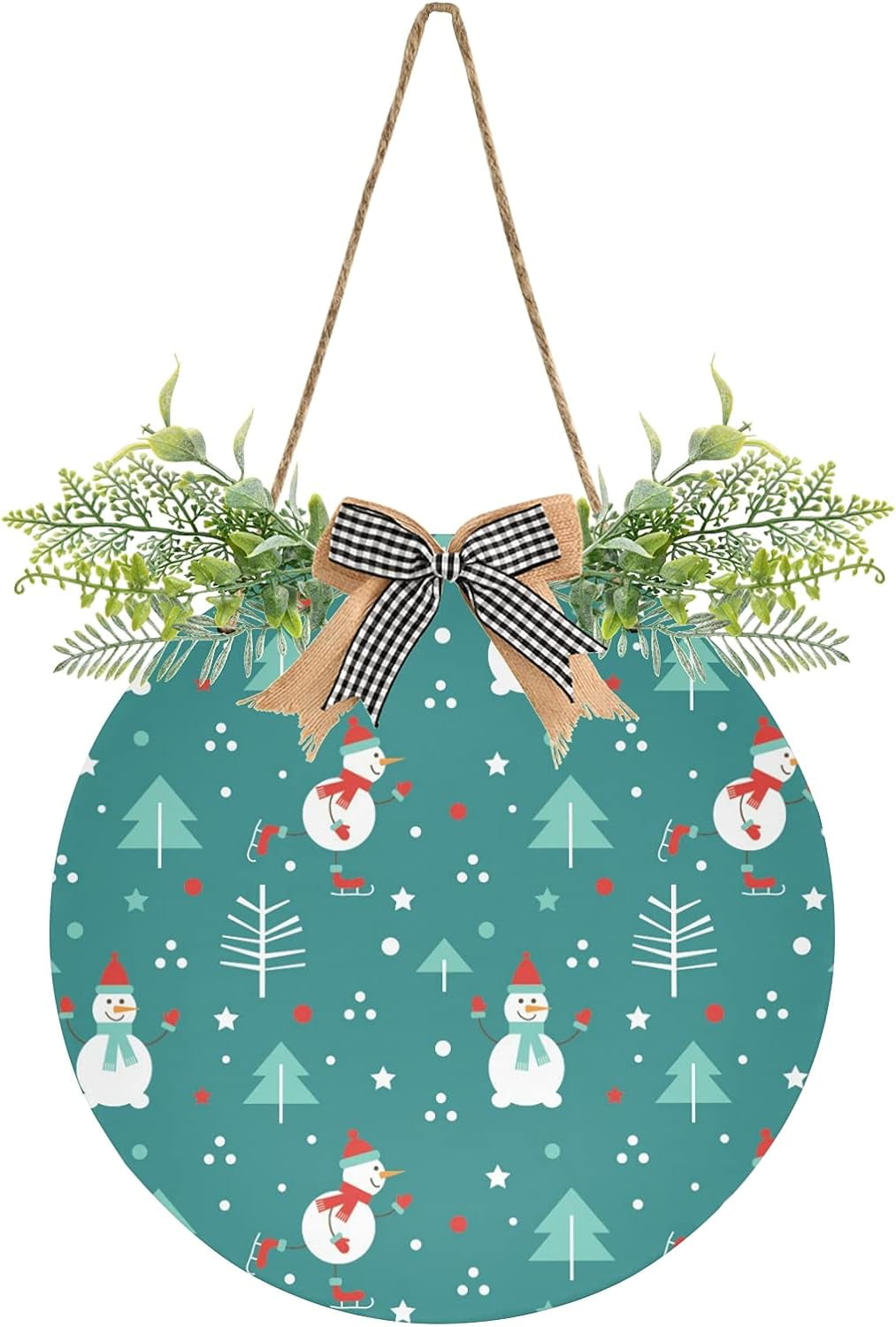 SKYSONIC Christmas Snowman Welcome Sign Front Door Decoration Round ...