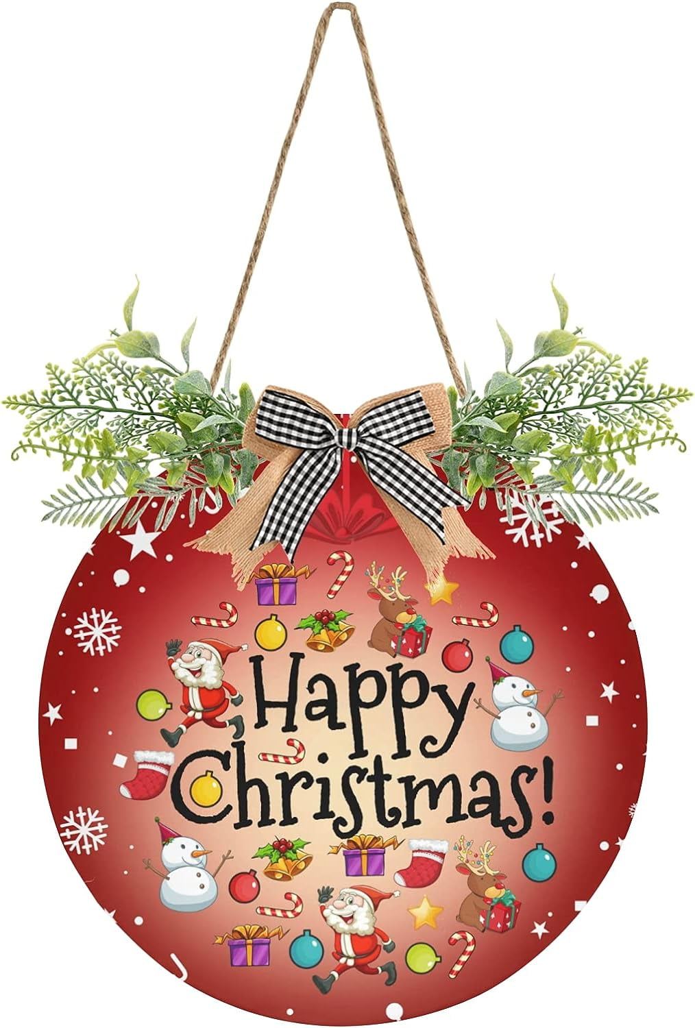 SKYSONIC Christmas Snowman Welcome Sign Front Door Decoration Round ...