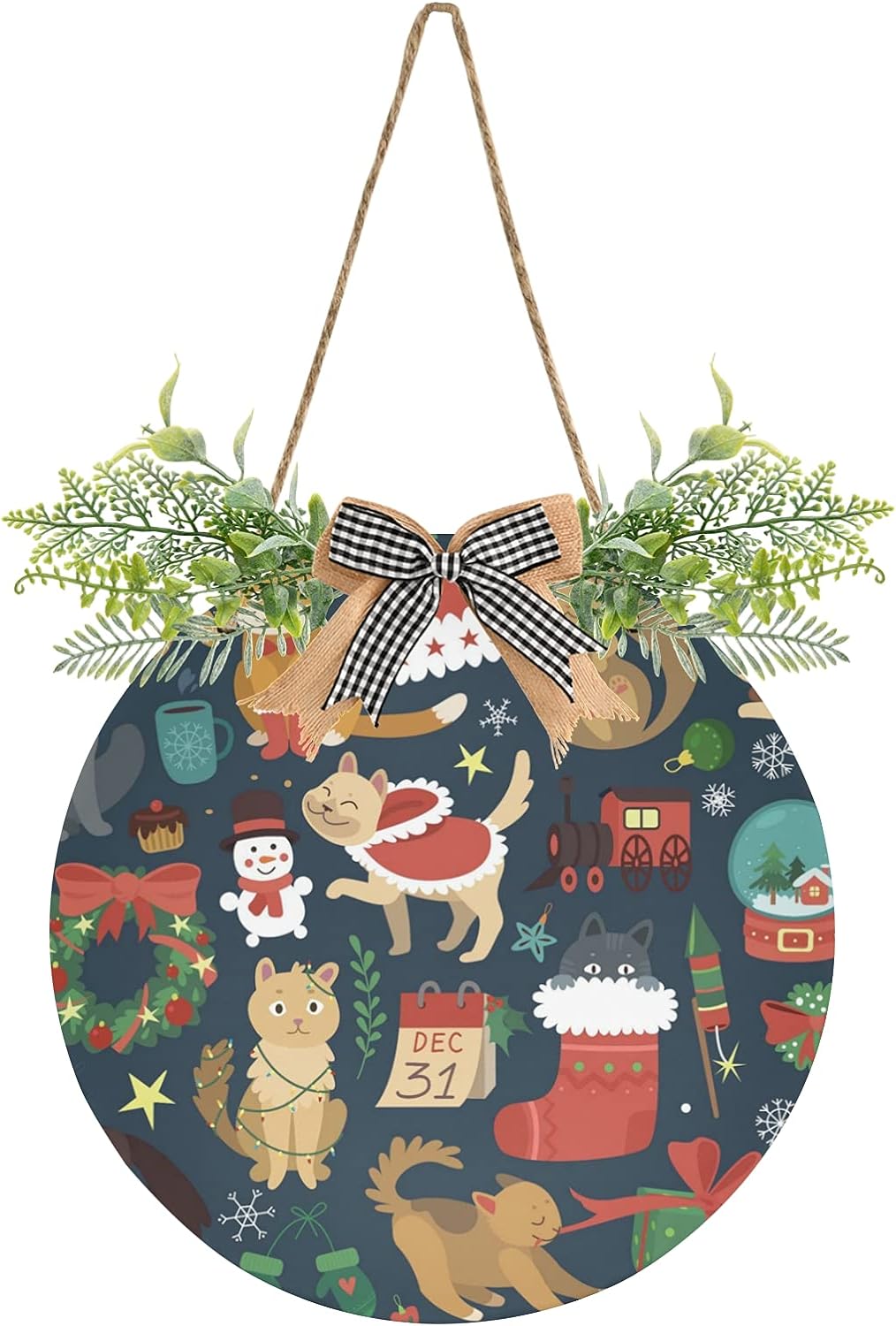 SKYSONIC Christmas Snowman Welcome Sign Front Door Decoration Round ...