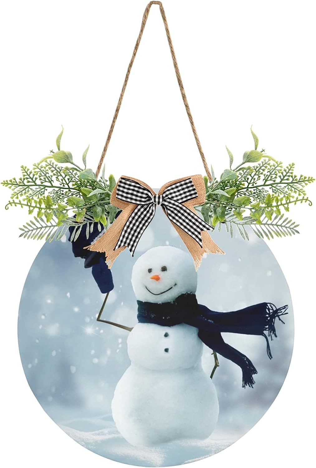 SKYSONIC Christmas Snowman Welcome Sign Front Door Decoration Round ...