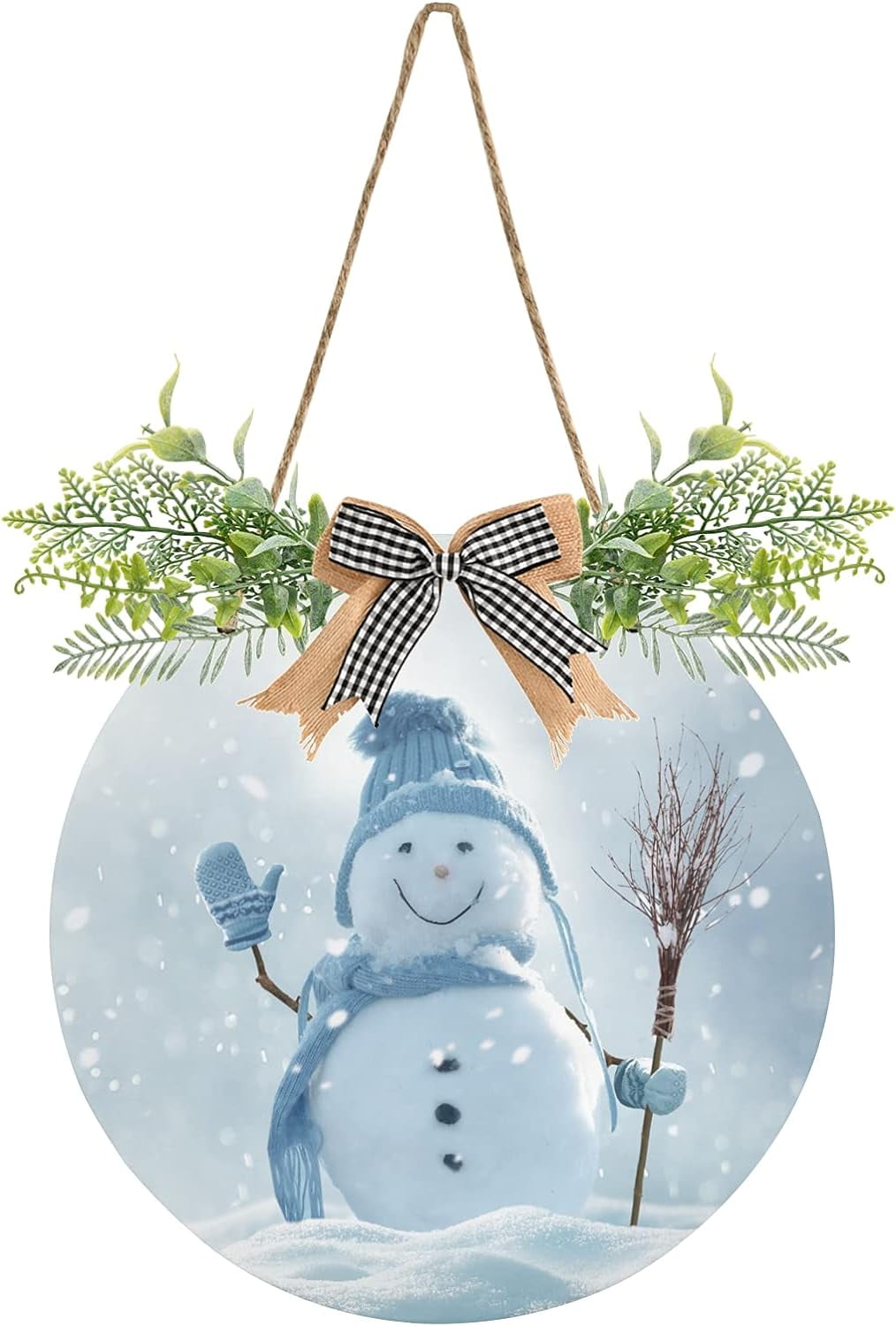 SKYSONIC Christmas Snowman Welcome Sign Front Door Decoration Round ...