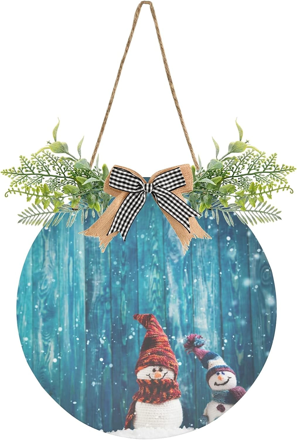 SKYSONIC Christmas Snowman Welcome Sign Front Door Decoration Round ...