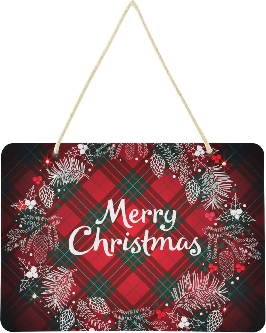 SKYSONIC Christmas Tartan Plaid Welcome Sign Front Door Decor Wall ...