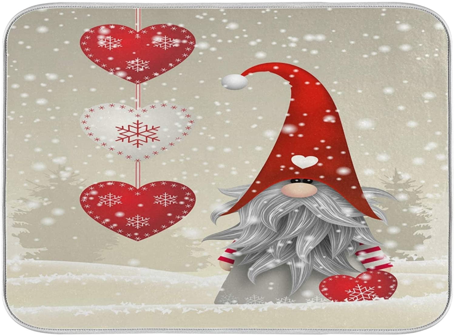SKYSONIC Christmas Tomte Gnomes Heart Dish Drying Mat 18x24 inch Xmas ...