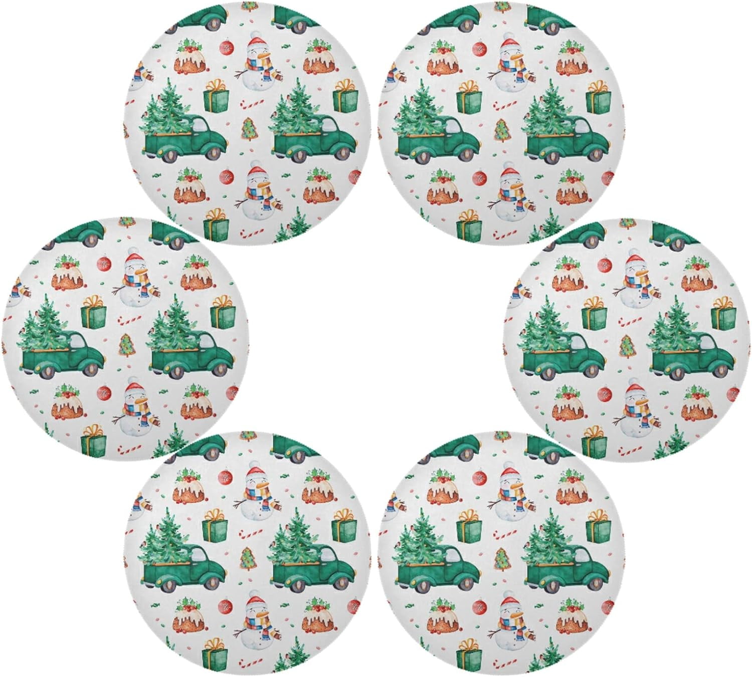 SKYSONIC Christmas Tree Truck Round Placemats for Dining Table Non-Slip ...