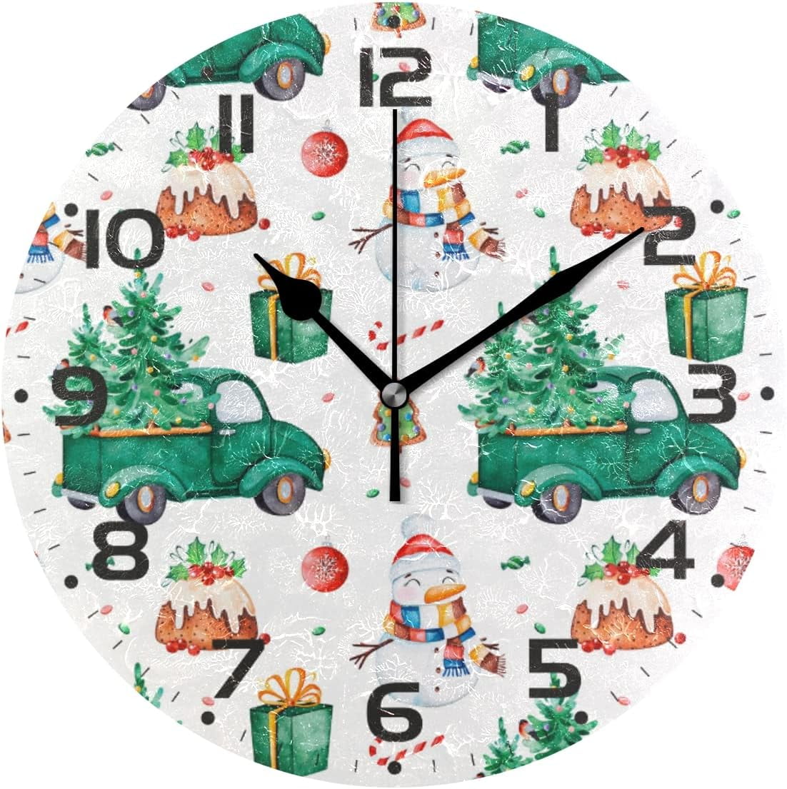 SKYSONIC Christmas Tree Wall Clock 10 Inch Silent Non Ticking Round ...