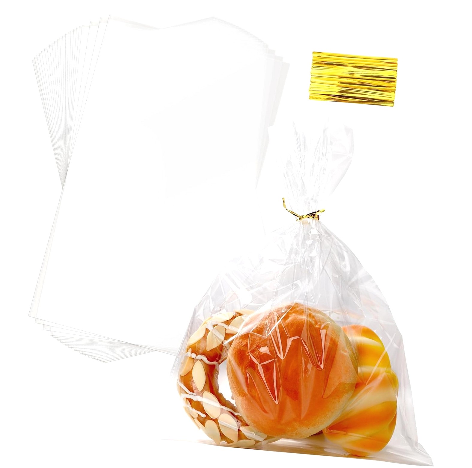 SKYSONIC Clear with Ties, 200 PCS Large Plastic Cellophane Bags for ...