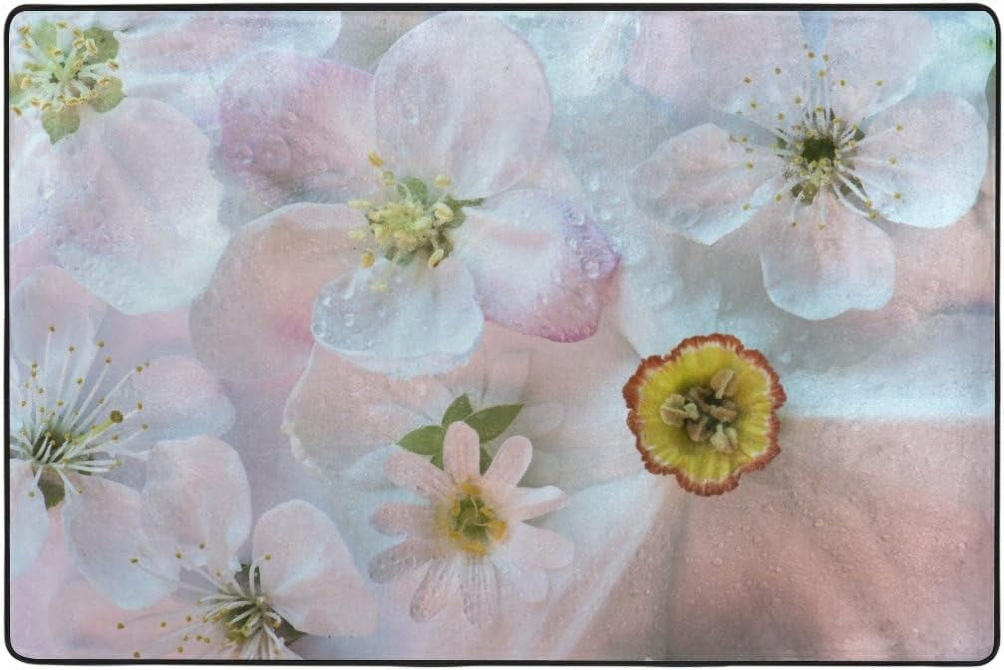 SKYSONIC Close-Up of White Flowers Area Rug Pad 24x36 Inch 100% Light ...