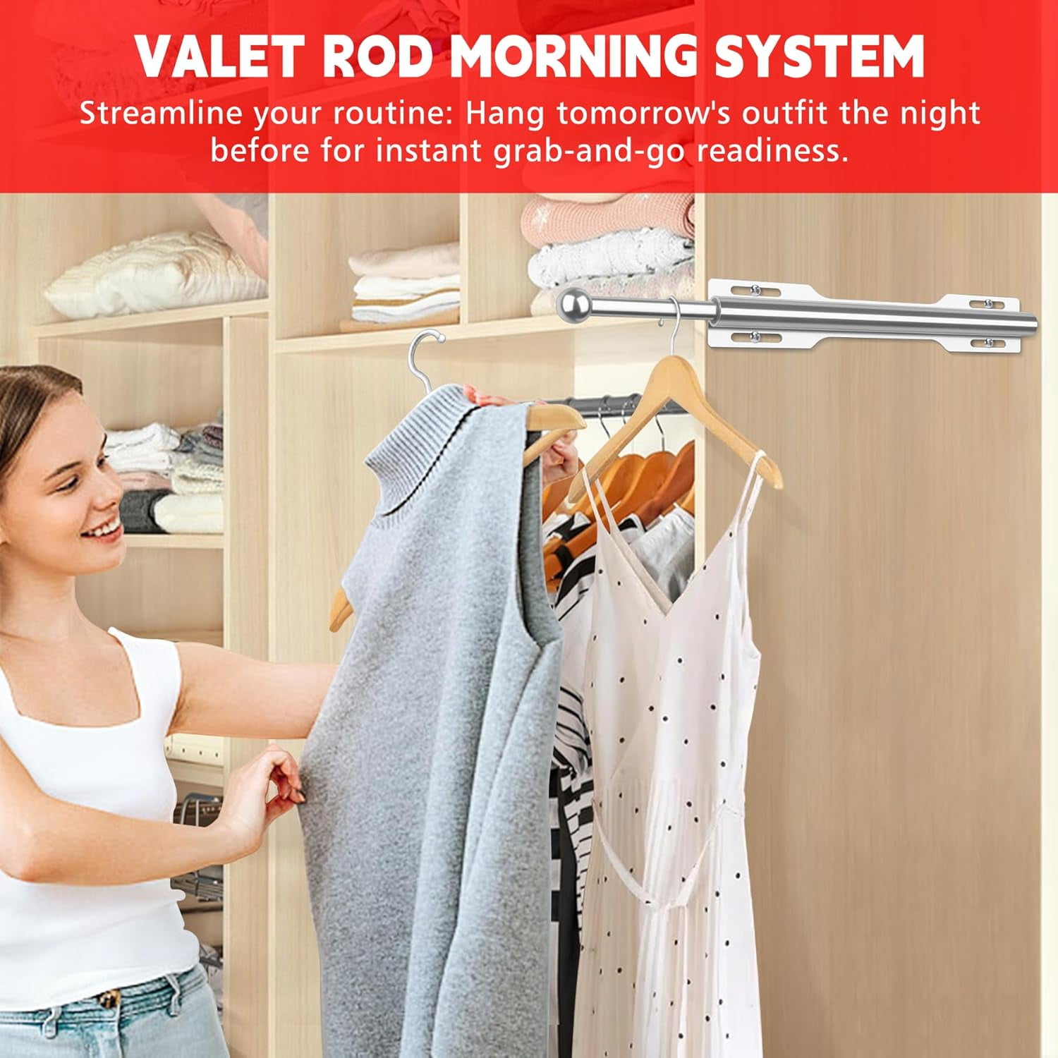 SKYSONIC Closet Valet Rod Slide Out, Closet Pull Out Rod for Bedroom ...