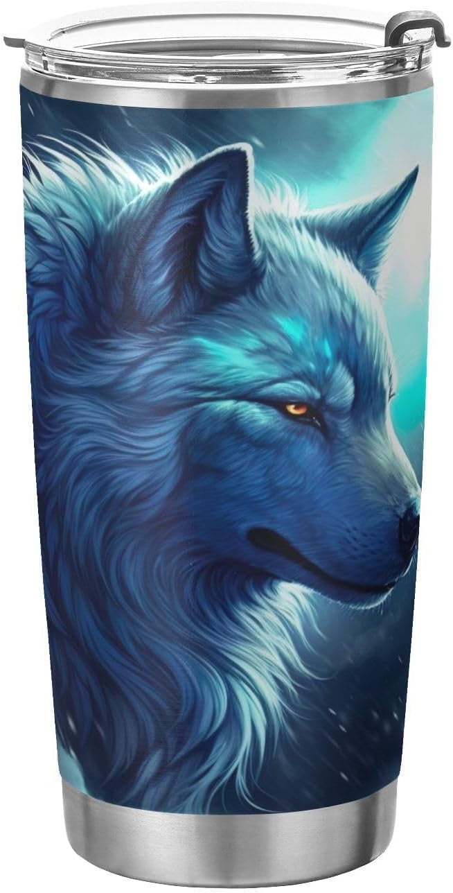 SKYSONIC Cold Wolf Pattern 20 oz Stainless Steel Insulated Mug, Double Vacuum Insulated Travel ...