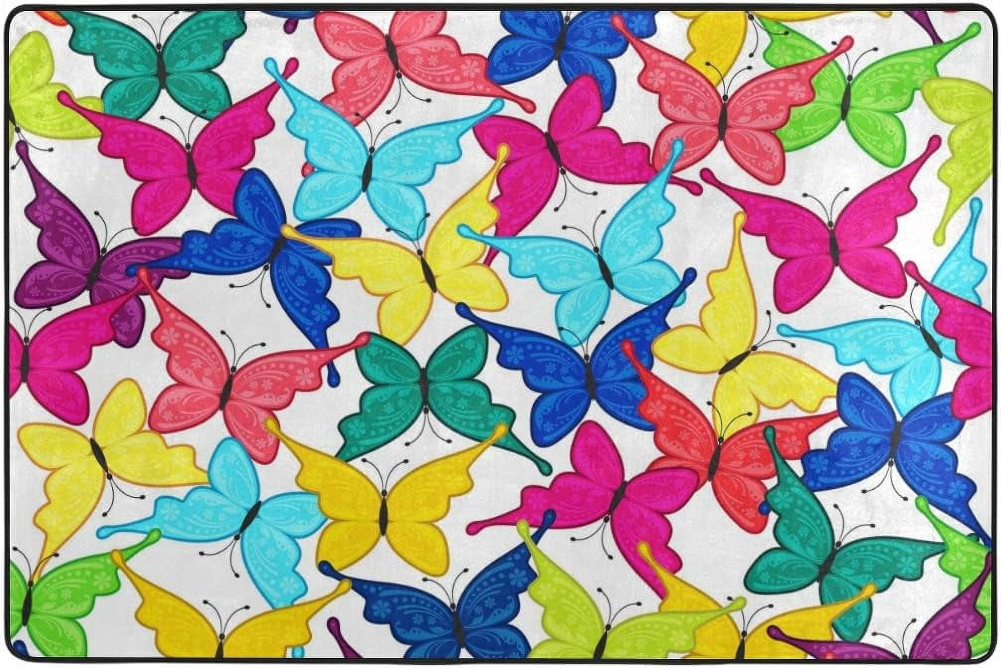 SKYSONIC Colored Butterflies Area Rug Pad 24x36 Inch 100% Light Weight ...
