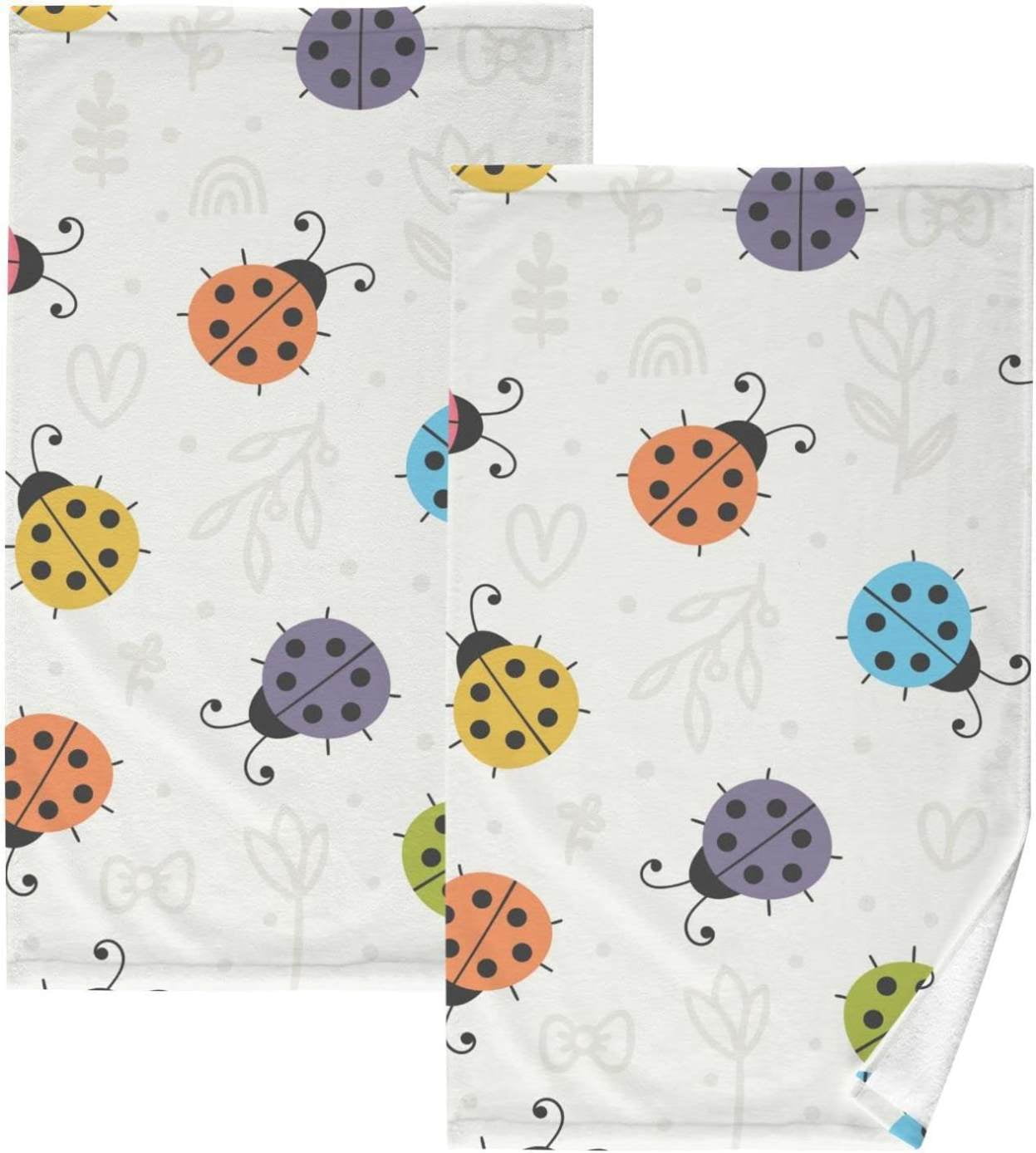 SKYSONIC Colored Ladybugs Patterned Hand Towels 2 PCS, Cotton Bath ...