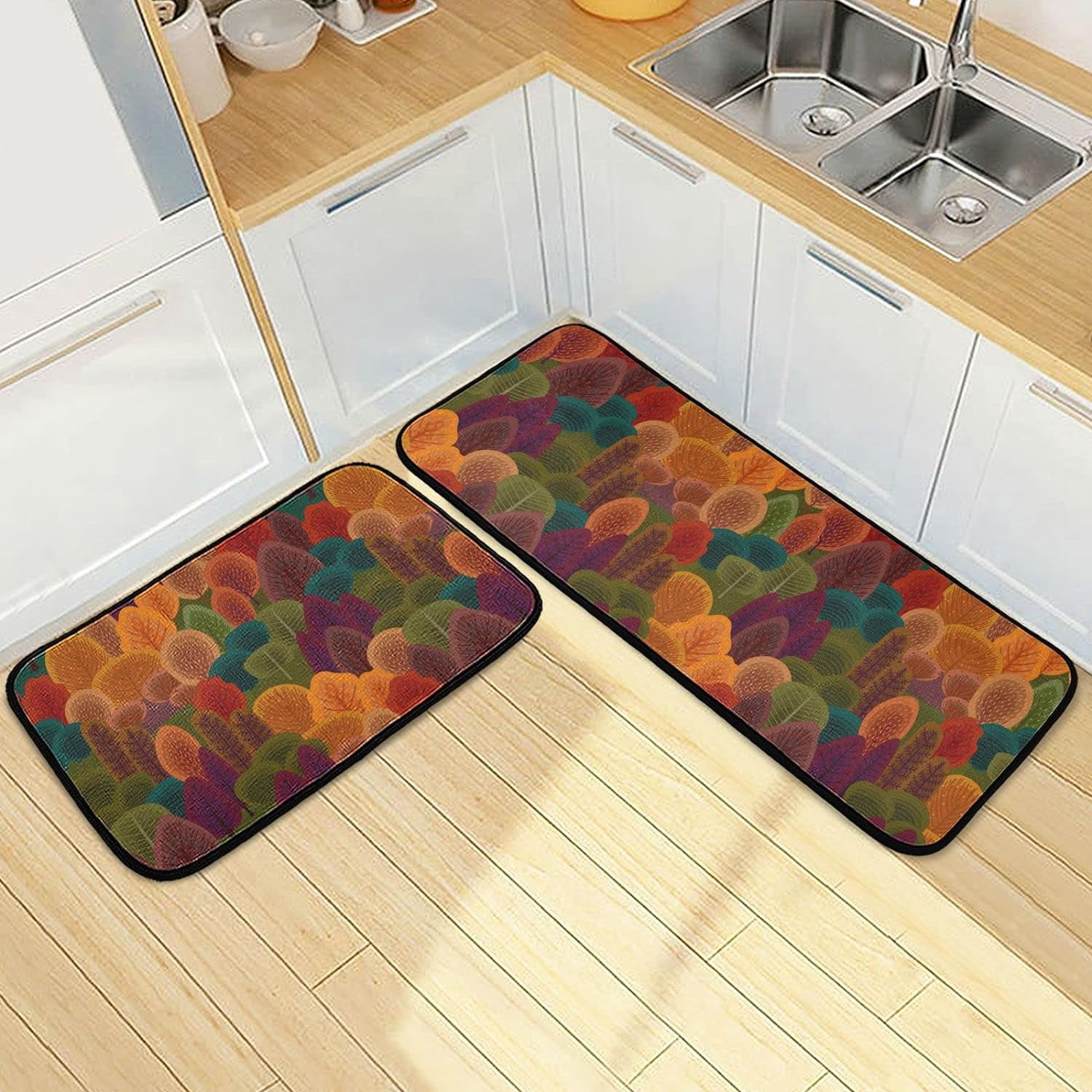 SKYSONIC Colorful Autumn Forest Kitchen Rugs Set of 2, Abstract Fall ...