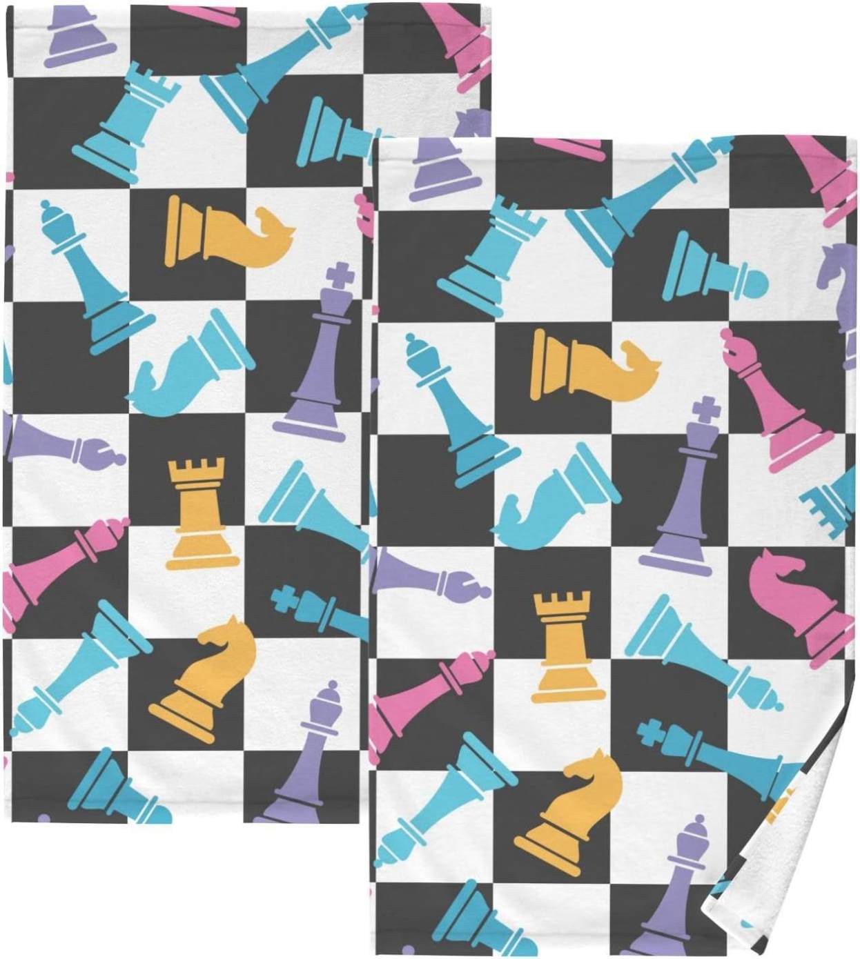 SKYSONIC Colorful Chess Patterned Hand Towels 2 PCS, Cotton Bath Towel ...