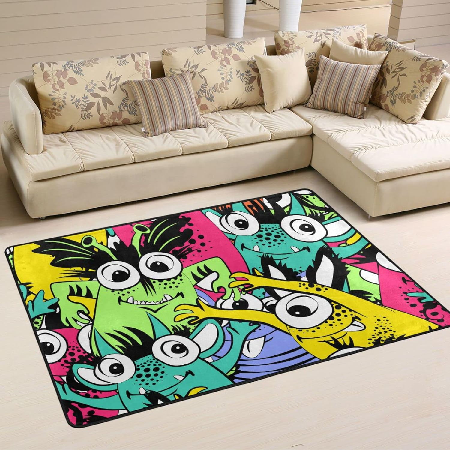 SKYSONIC Colorful Cute Monsters Area Rug 72x48in Non-Slip Floor Carpet ...