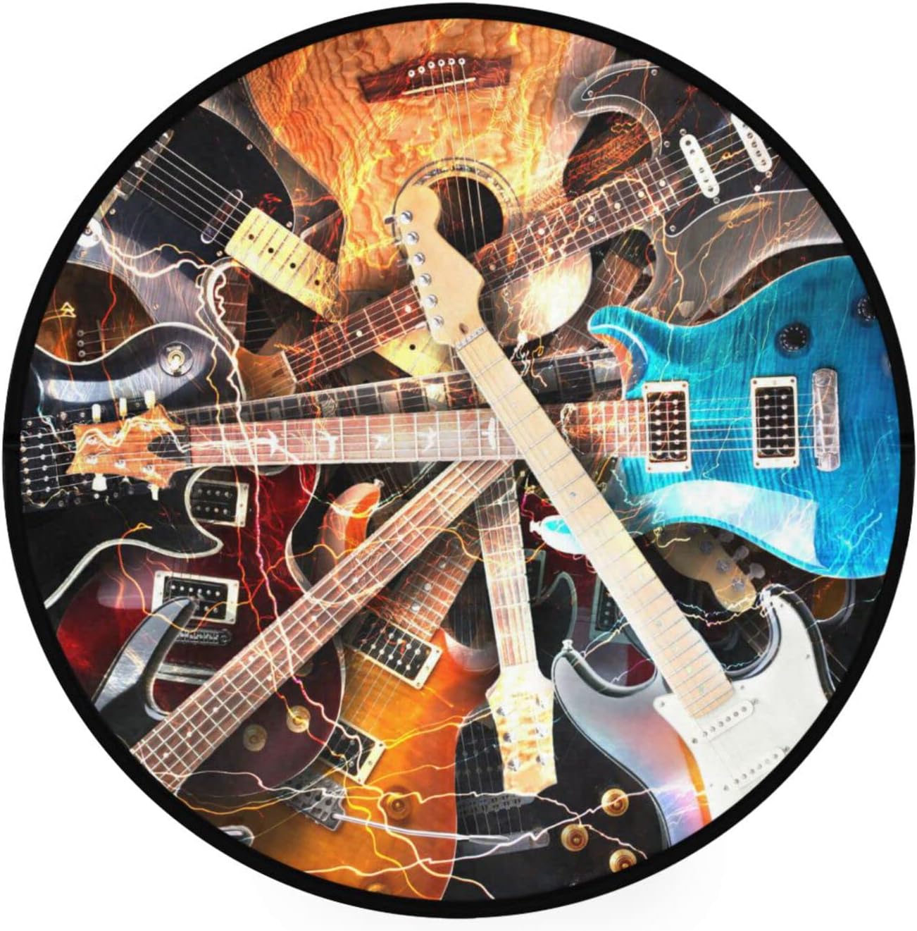 SKYSONIC Colorful GuitarsRound Area Rug Chair Couch Cover Area Rug for ...