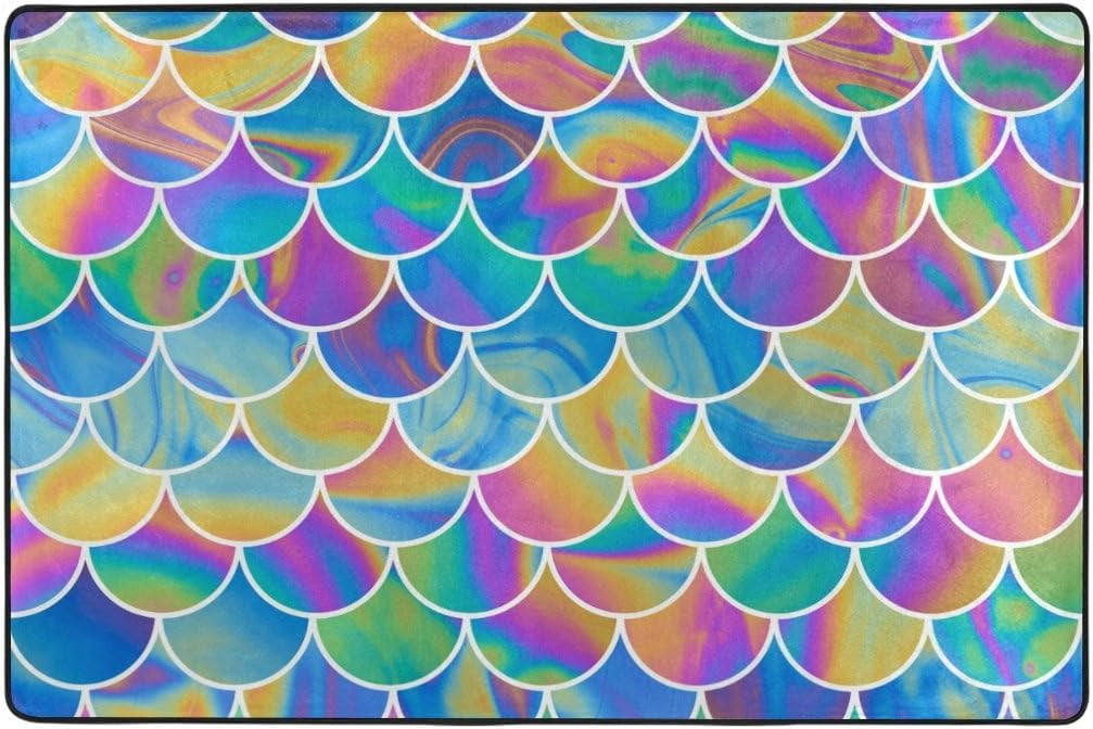 SKYSONIC Colorful Hyaline Mermaid Scales Lightweight Carpet Mats Area ...