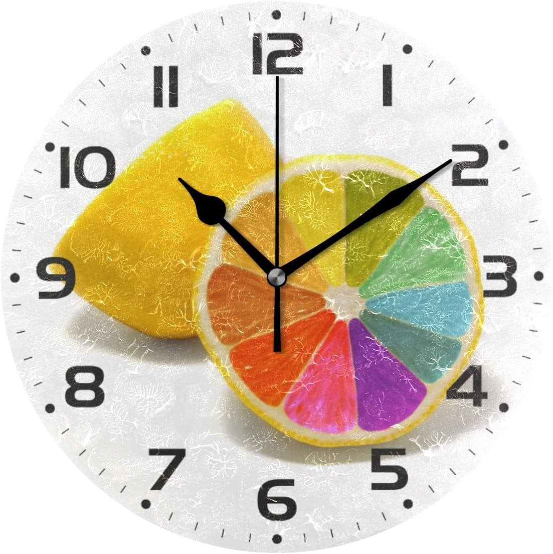 SKYSONIC Colorful Lemon Wall Clock 10 Inch Silent Non Ticking Round ...