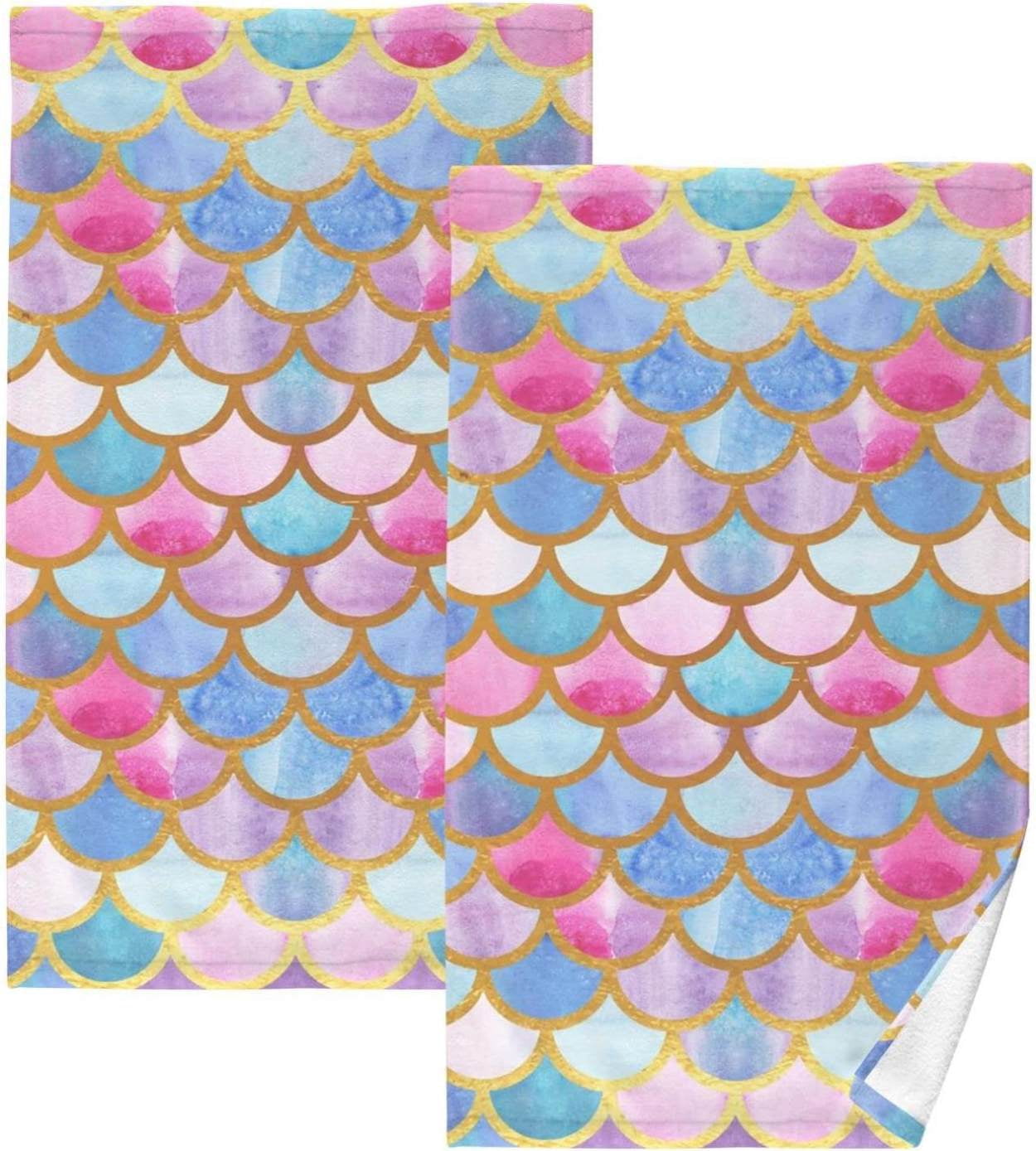 SKYSONIC Colorful Mermaid Fish Scales Hand Towels Set of 2 Soft ...