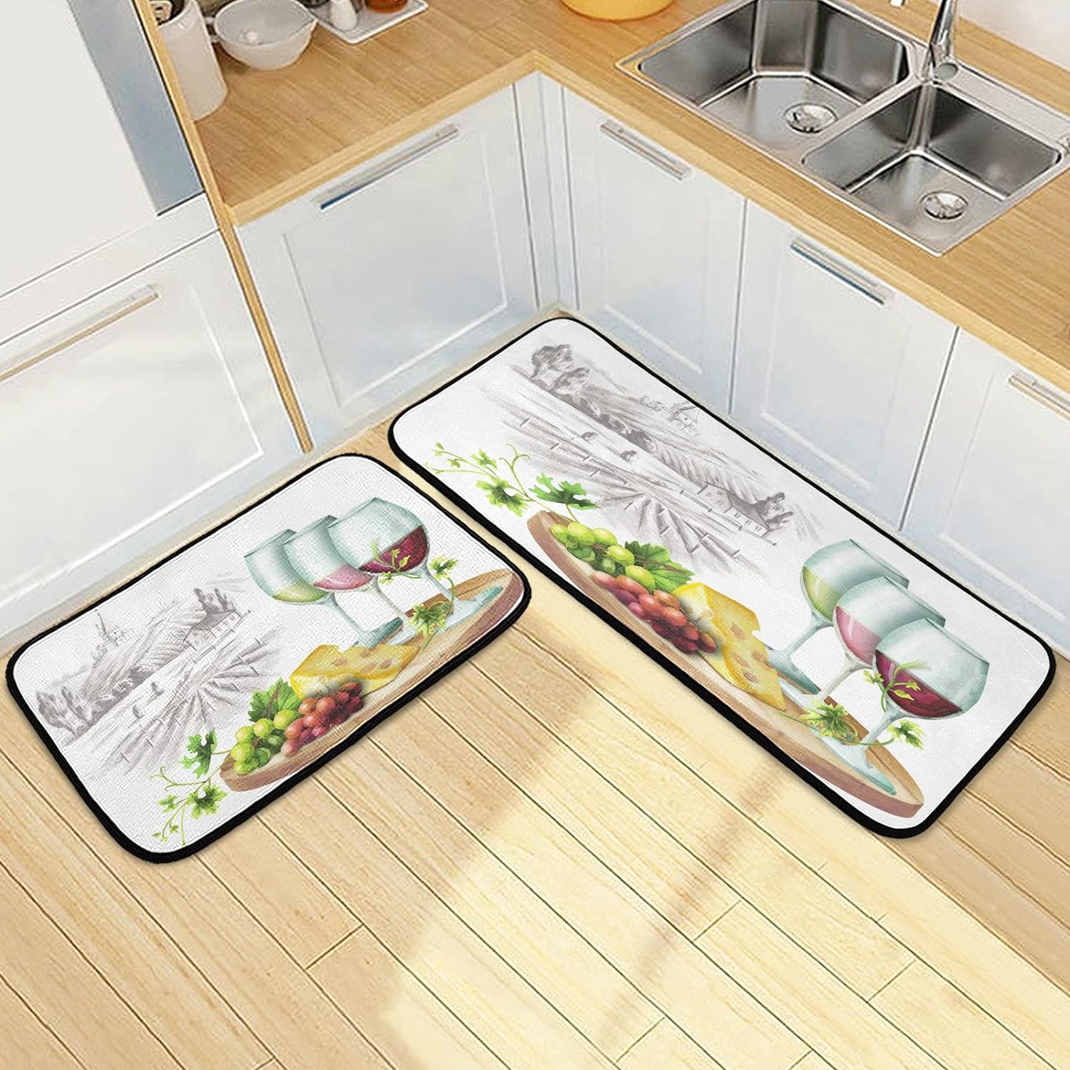 SKYSONIC Colors of Wine Kitchen Rugs Set of 2, Vineyard Landscape ...