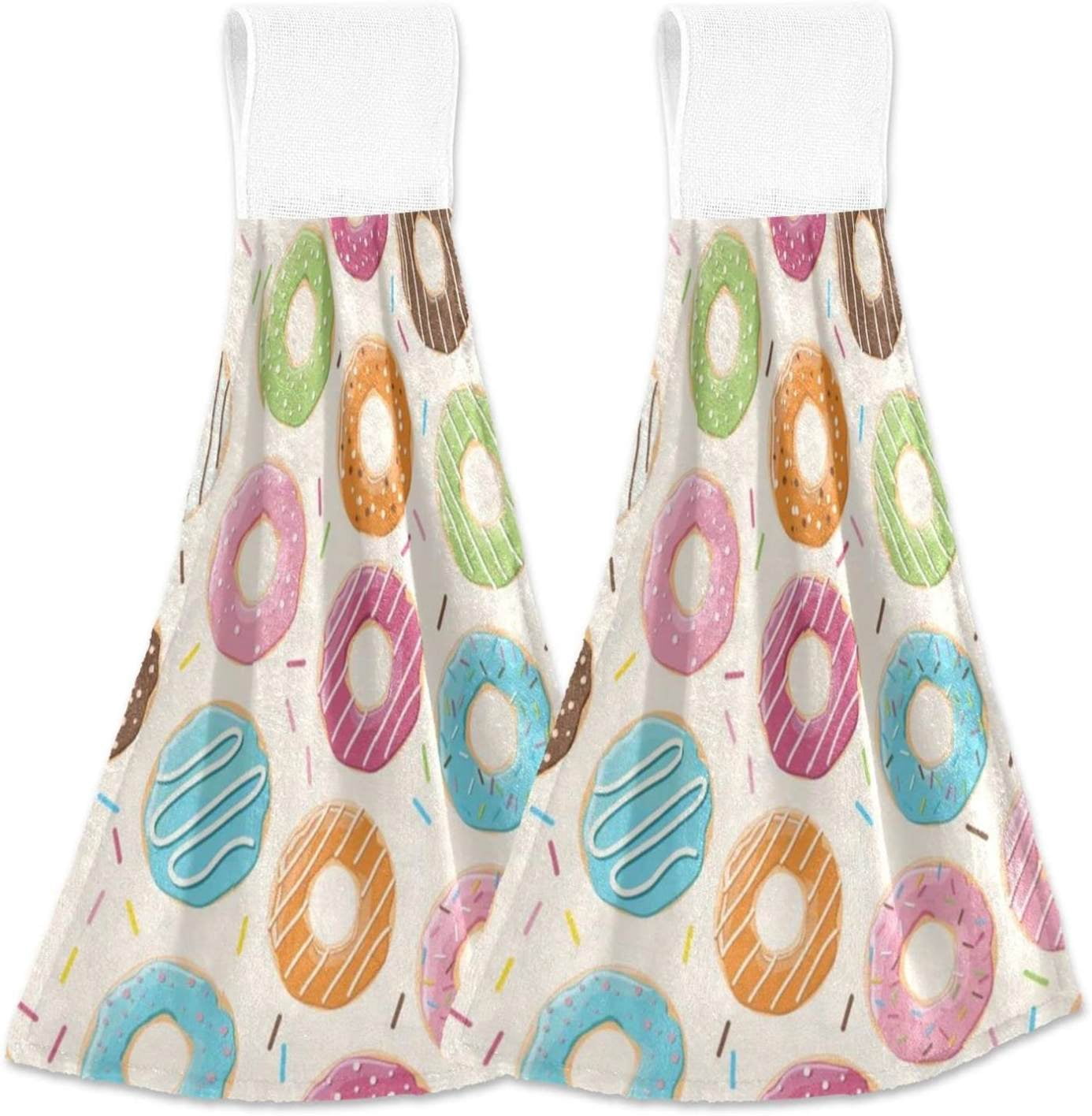 SKYSONIC Coloured Donuts Hanging Hand Towels with Hanging Loop, Hand ...
