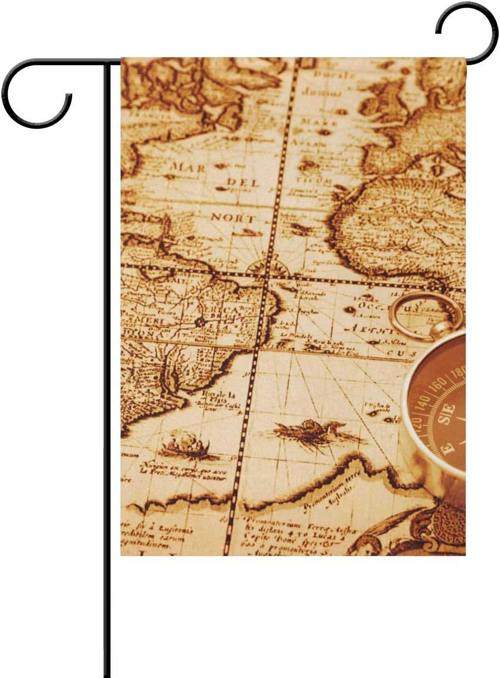 SKYSONIC Compass On Old Map Double-Sided Printed Garden House Sports ...