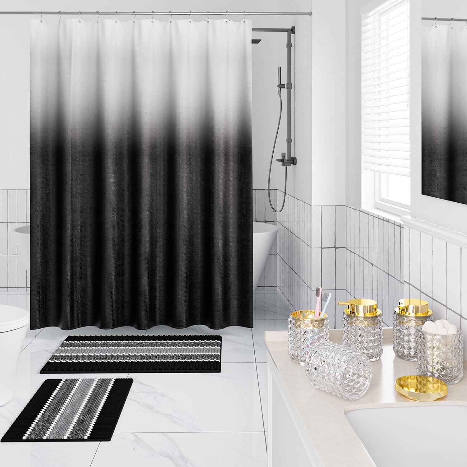 SKYSONIC Complete Bathroom Set Including Shower Curtain, Rugs, and ...