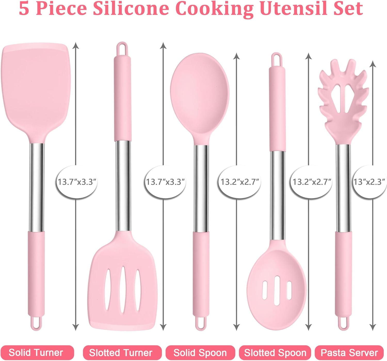 SKYSONIC Cooking Utensils Set, 5 PCS Kitchen Utensils with Steel Handle ...