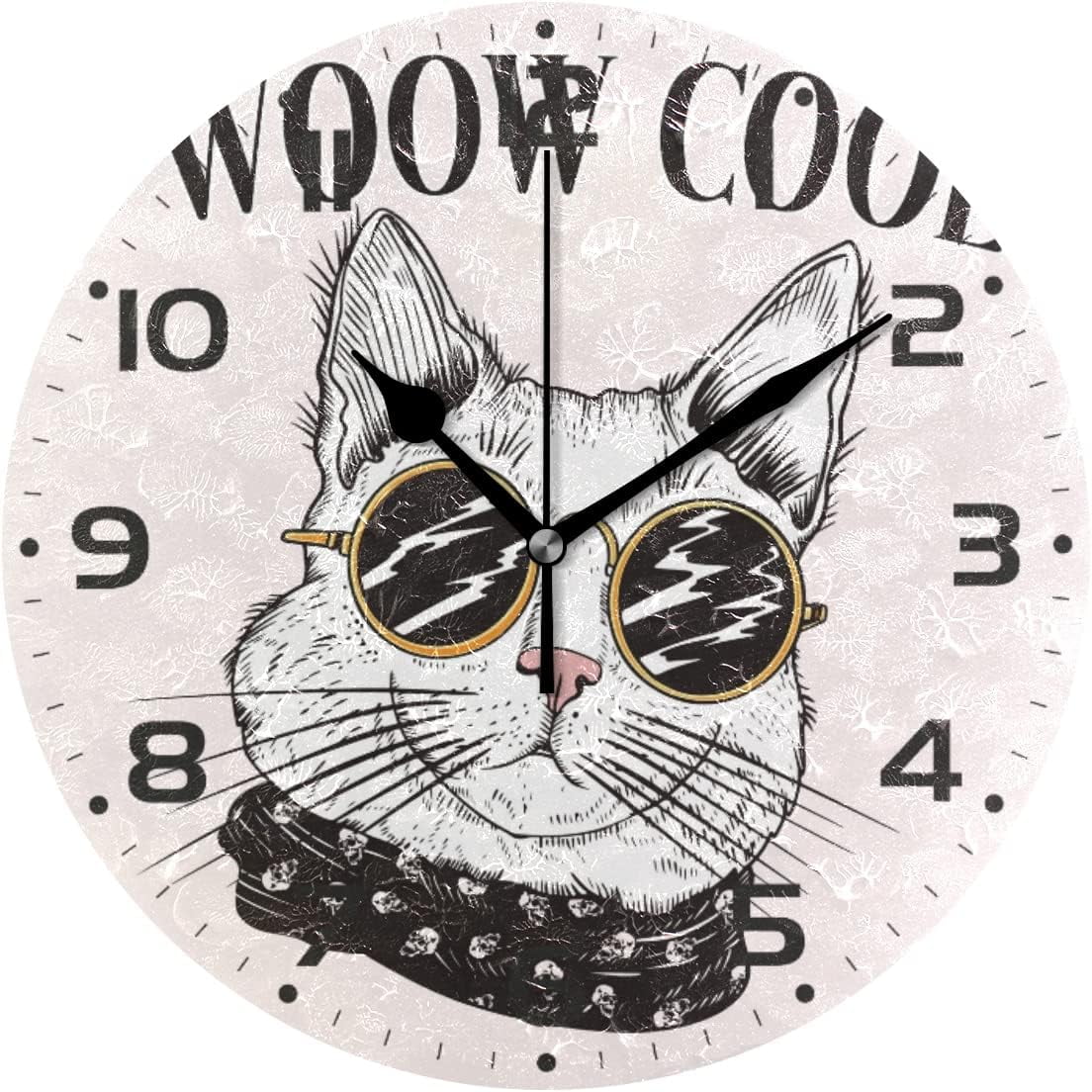 SKYSONIC Cool Scarf Cat Wall Clock 10 Inch Silent Non Ticking Round ...