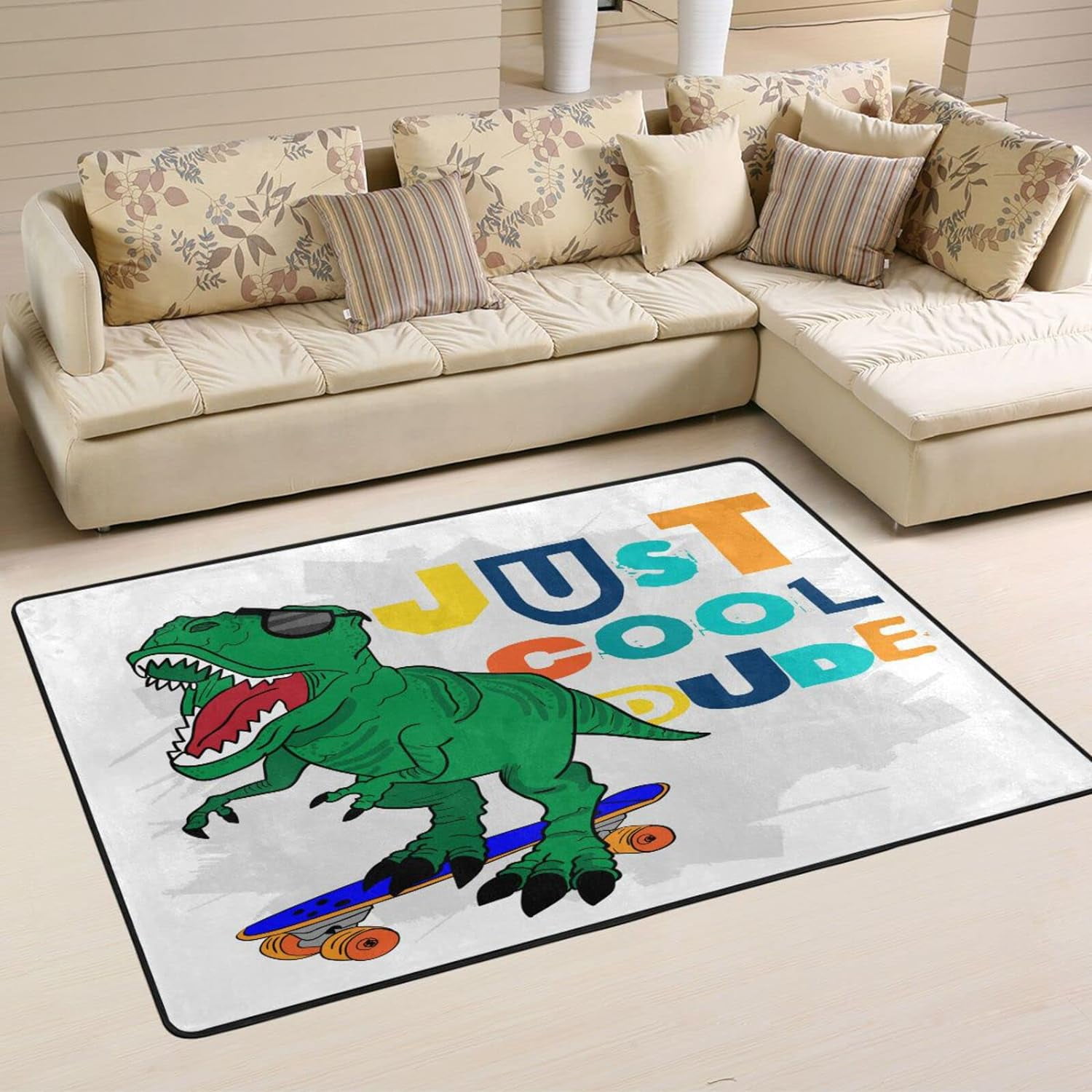 SKYSONIC Cool Tyrannosaur Skateboard Area Rug 72x48in Funny Dinosaur ...