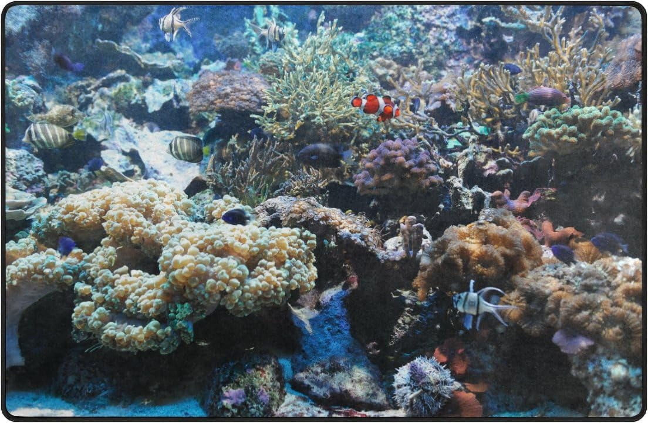 SKYSONIC Coral Reef Underwater Fish Area Rug Pad 60x39 inch, 100% Light ...