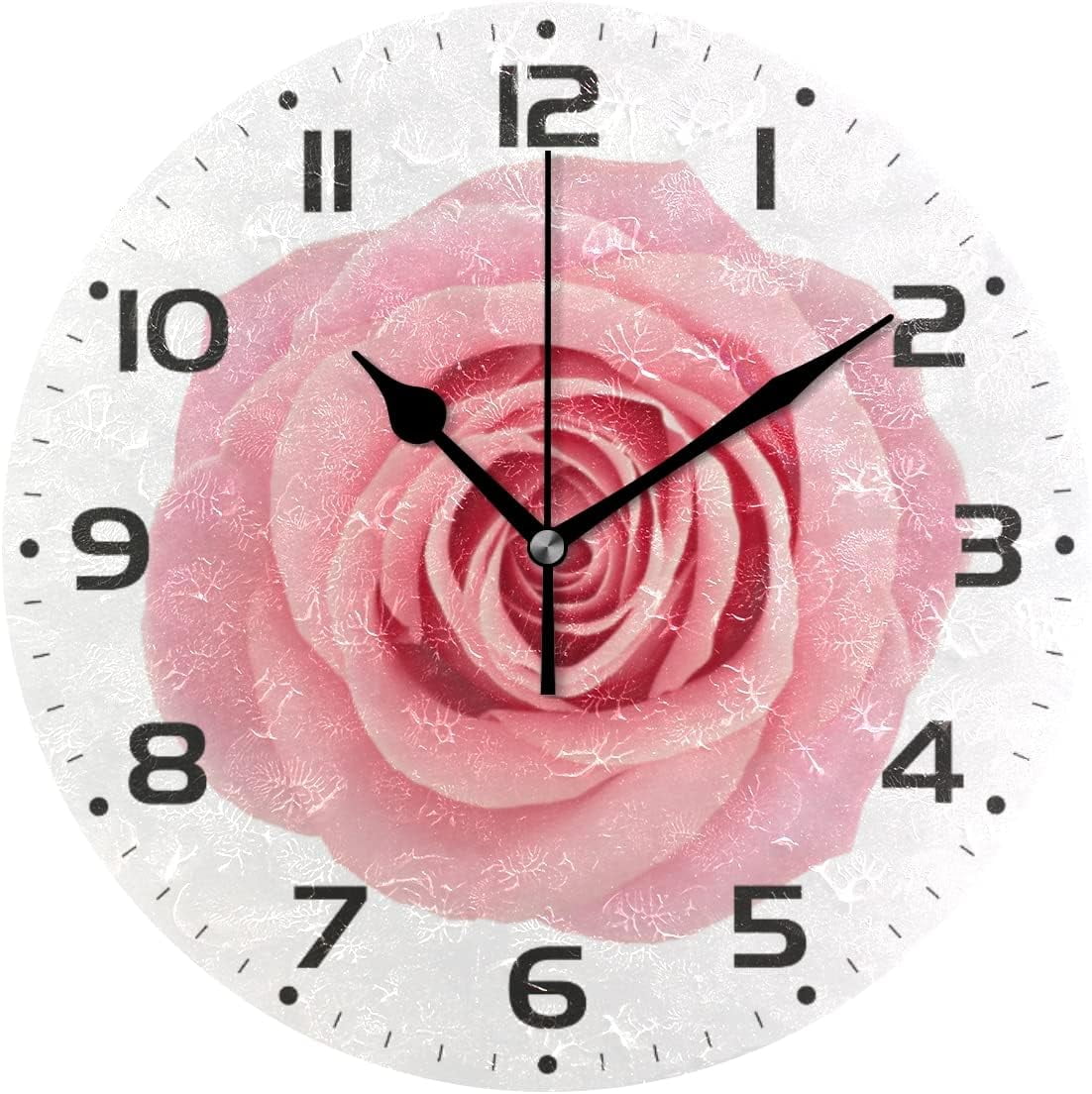 SKYSONIC Coral Rose Flower Wall Clock 10 Inch Silent Non Ticking Round ...