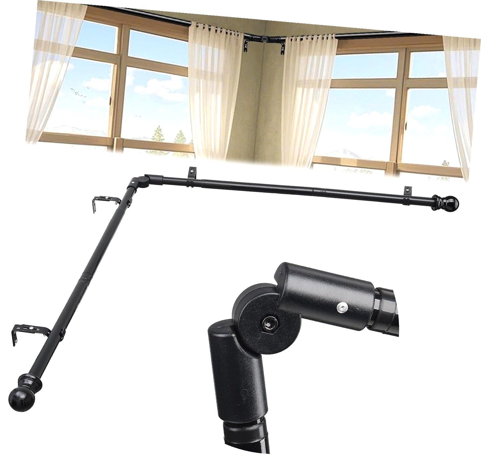SKYSONIC Corner Window Curtain Rods, Shape Curved Curtain Rods for ...