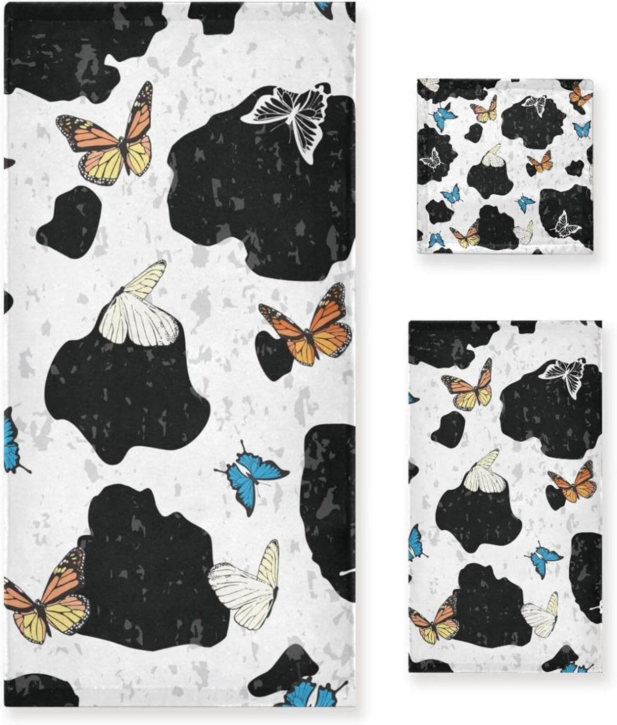 SKYSONIC Cow Print with Butterflies Bath Towels Soft Absorbent Bath ...
