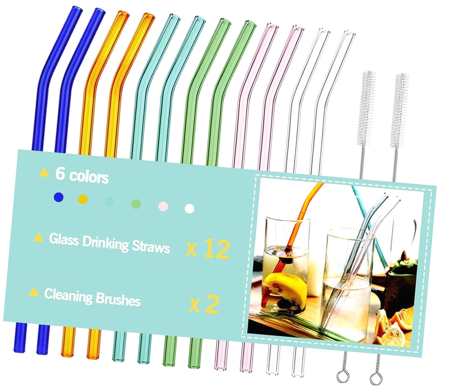 SKYSONIC Curved Glass Drinking Straws, 12-Pack with 2 Cleaning Brushes ...