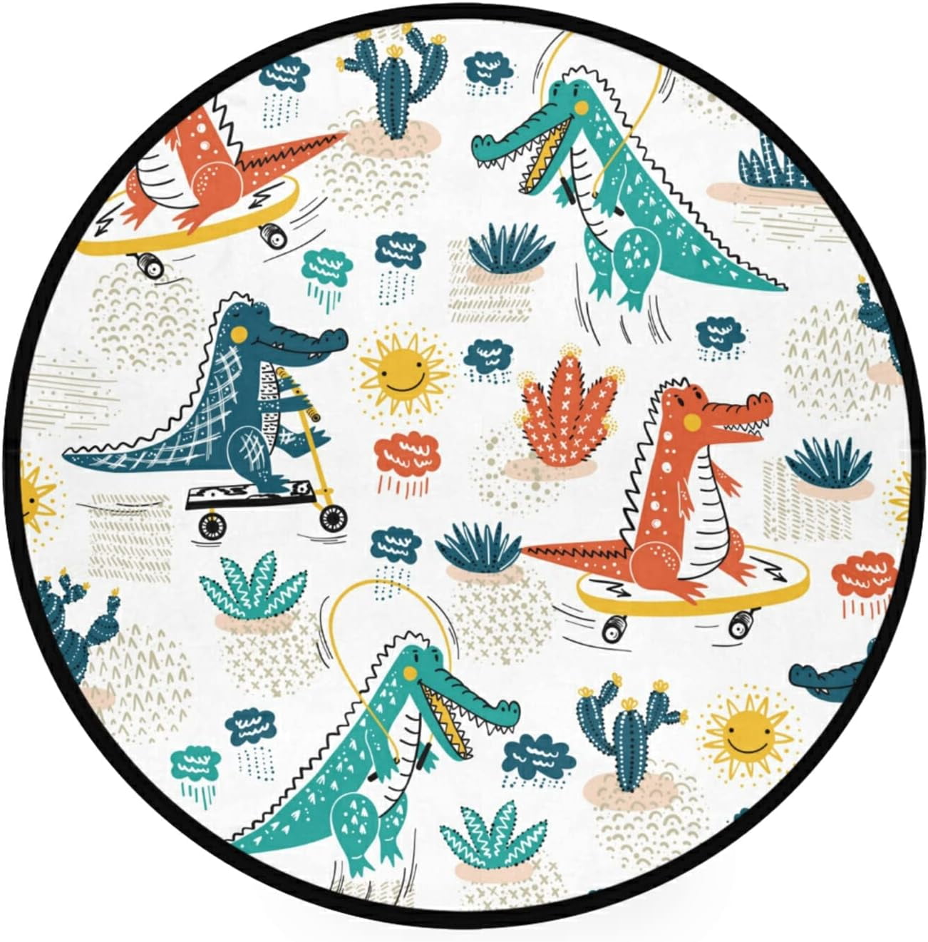 SKYSONIC Cute Alligator Paint Round Area Rug Chair Couch Cover Area Rug ...