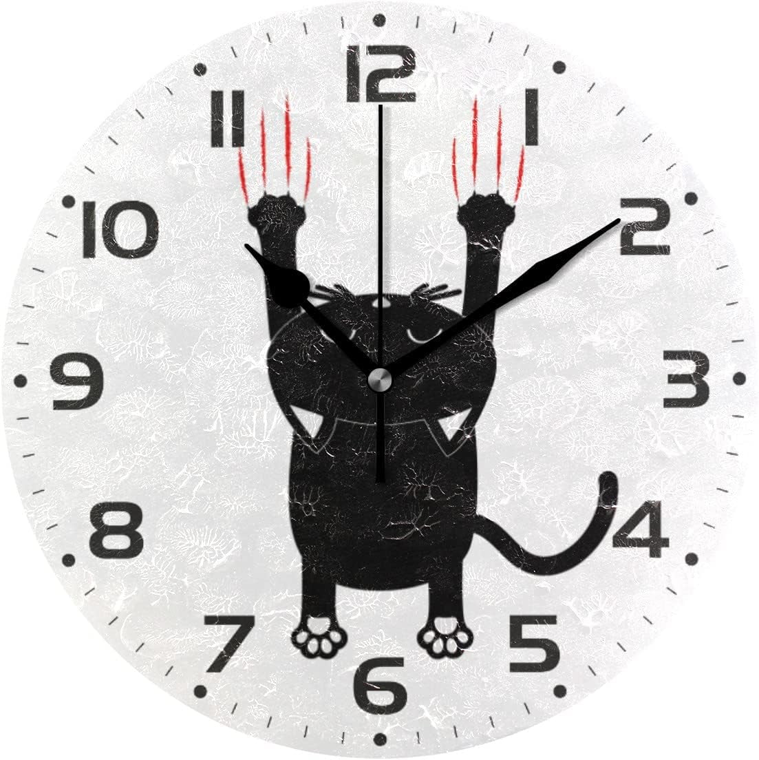 SKYSONIC Cute Black Cat Wall Clock 10 Inch Silent Non Ticking Round Clock Oil Painting Clock ...